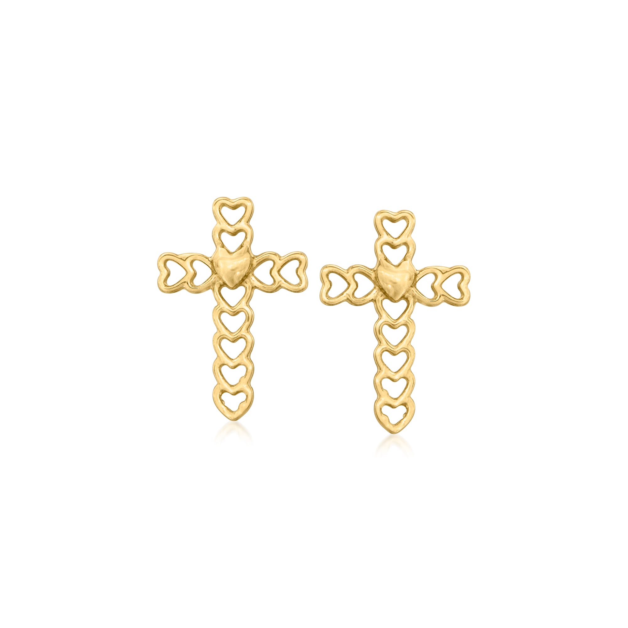 Child's 14kt Yellow Gold Heart Cross Earrings | Ross-Simons Child's 14kt Yellow Gold Heart Cross Earrings | Ross-Simons