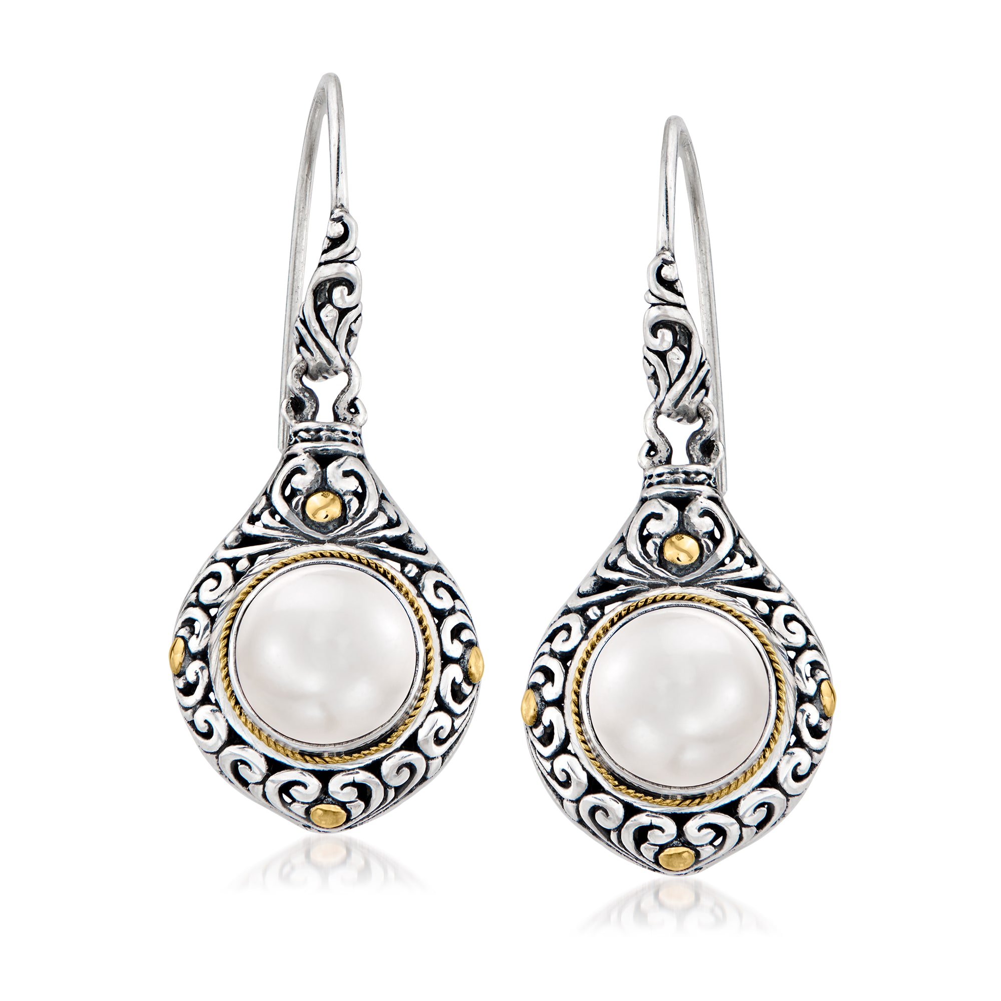 10mm Cultured Mabe Pearl Bali Style Drop Earrings In Sterling Silver