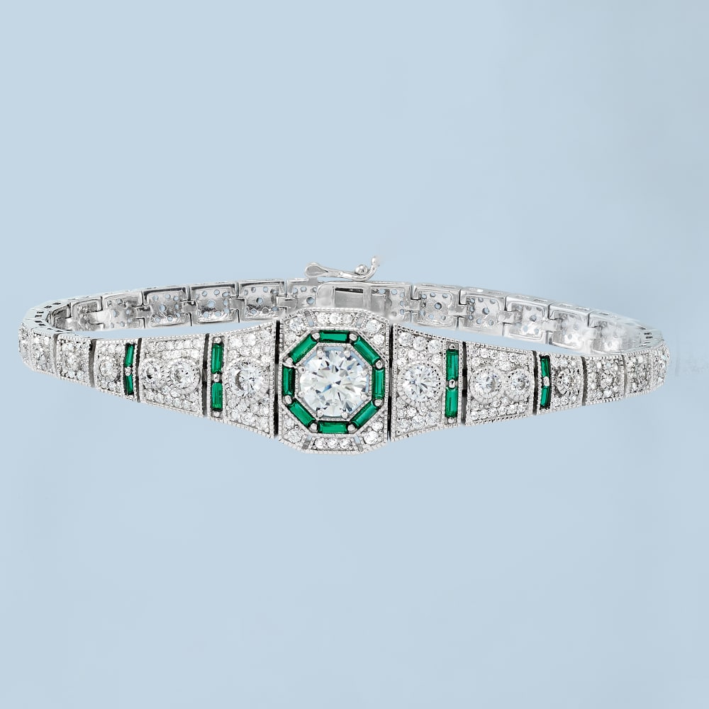 4.00 ct. t.w. CZ and .98 ct. t.w. Simulated Emerald Bracelet in ... 4.00 ct. t.w. CZ and .98 ct. t.w. Simulated Emerald Bracelet in ...