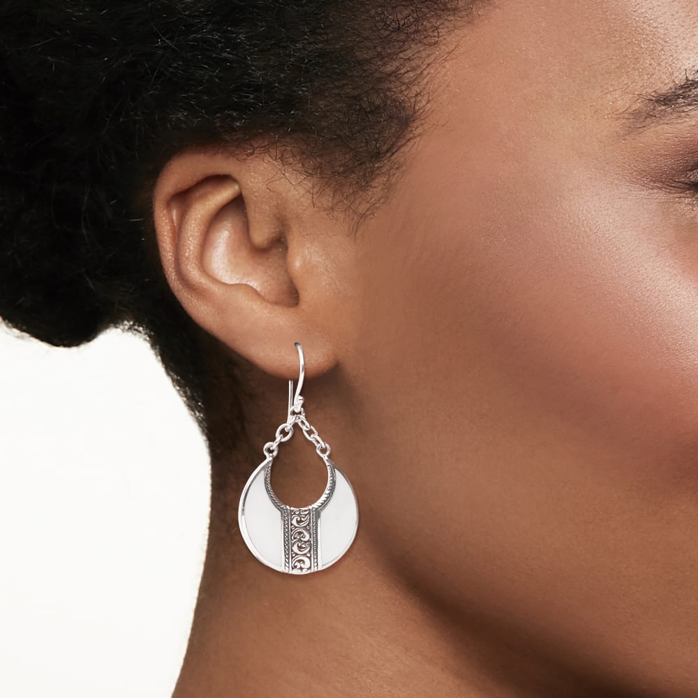 Mother Of Pearl Bali Style Teardrop Earrings In Sterling Silver Ross