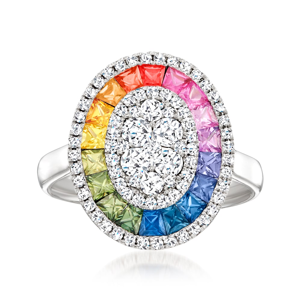 C. 1990 Vintage 1.10 ct. t.w. Multicolored Sapphire and .75 ct. t.w ... C. 1990 Vintage 1.10 ct. t.w. Multicolored Sapphire and .75 ct. t.w ...