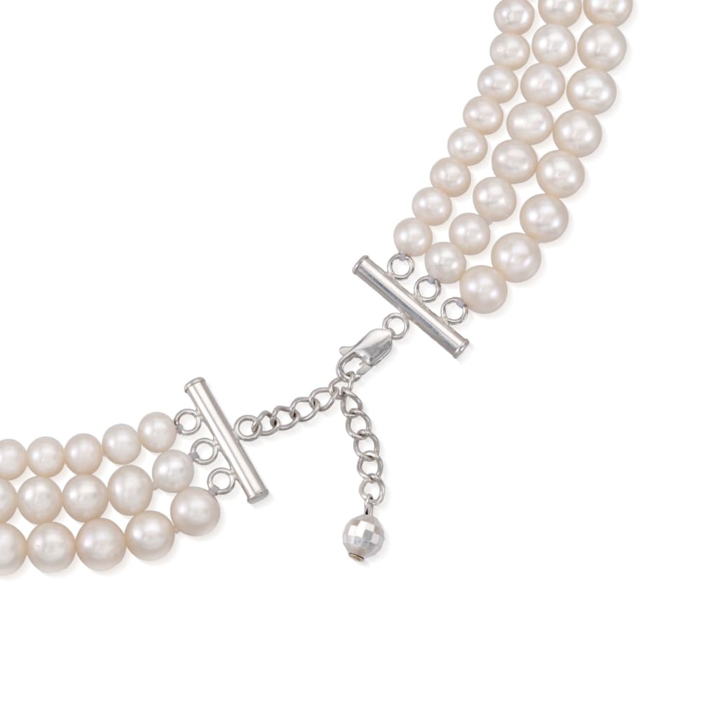 5 8mm Cultured Pearl Three Strand Necklace With Sterling Silver Ross