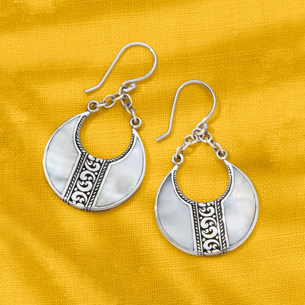 Mother Of Pearl Bali Style Teardrop Earrings In Sterling Silver Ross