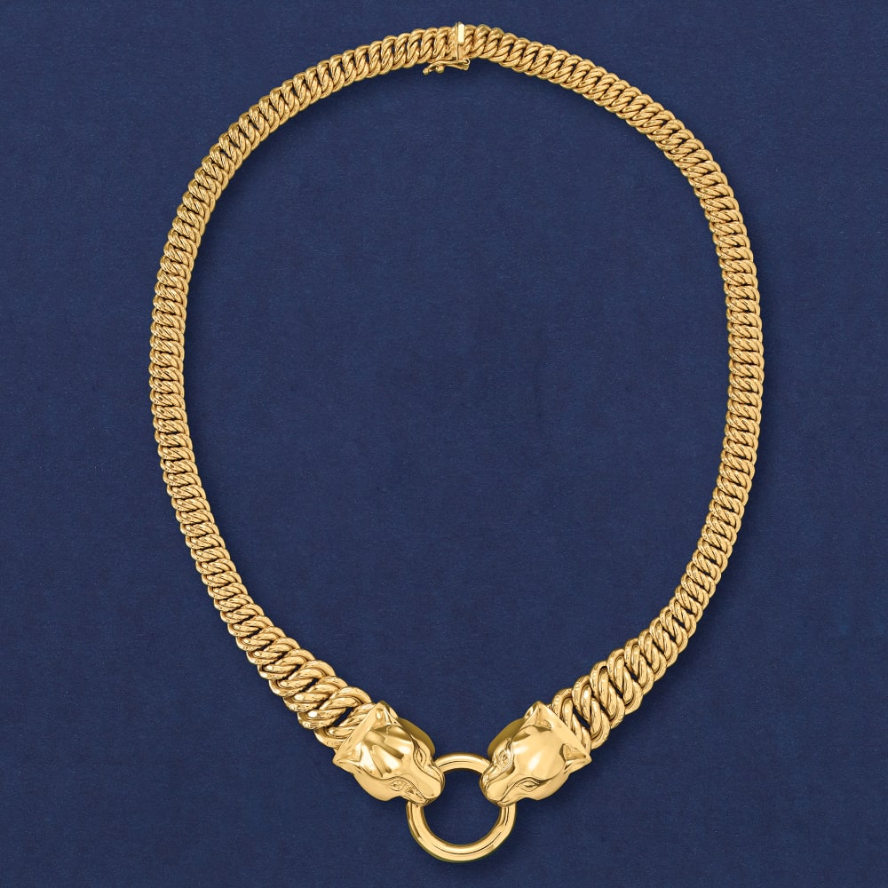 Italian 14kt Yellow Gold Double Panther Head Necklace | Ross-Simons Italian 14kt Yellow Gold Double Panther Head Necklace | Ross-Simons