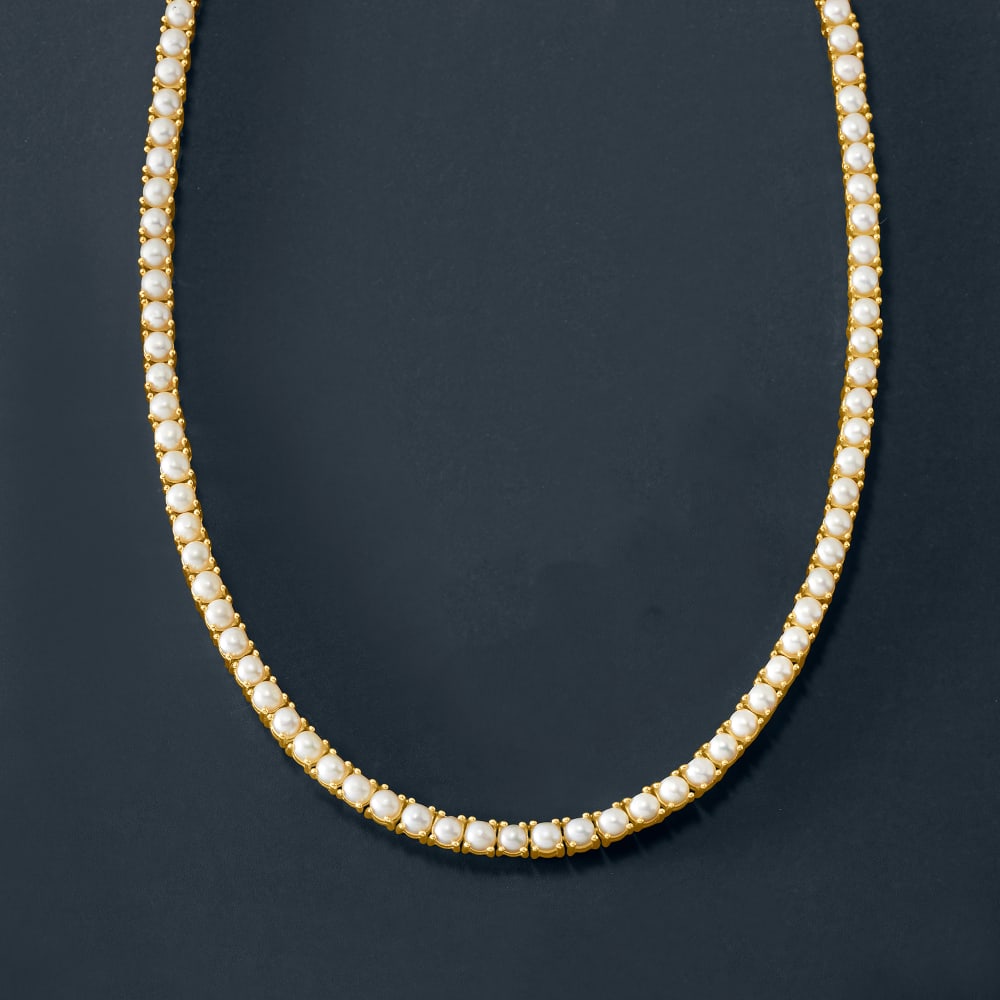 3 5 4mm Cultured Pearl Tennis Necklace In 18kt Gold Over Sterling