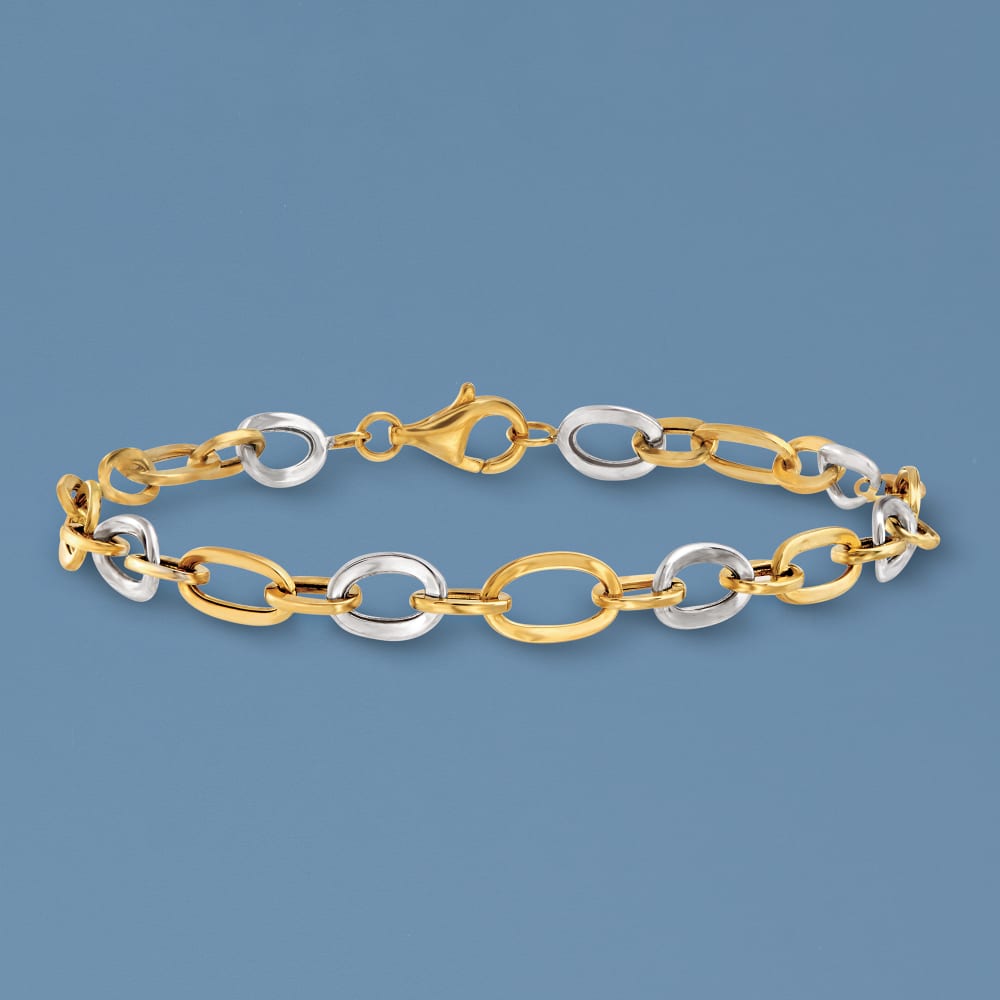 14kt Two-Tone Oval-Link Bracelet | Ross-Simons