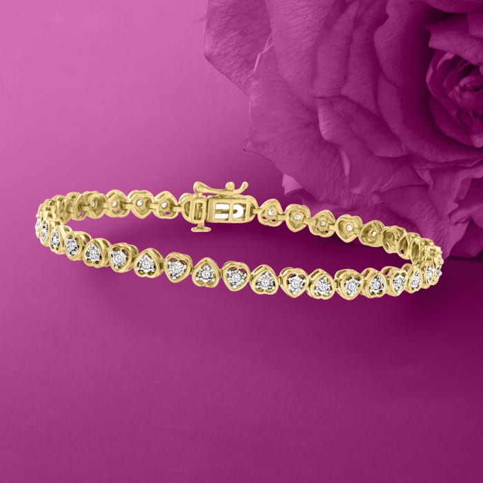 50 Ct T W Diamond Heart Tennis Bracelet In 18kt Gold Over Sterling